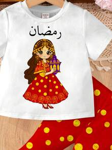 SHEIN 2 Peças Conjunto Casual Fofo de Menina Bebê com Estampa de Menina ...