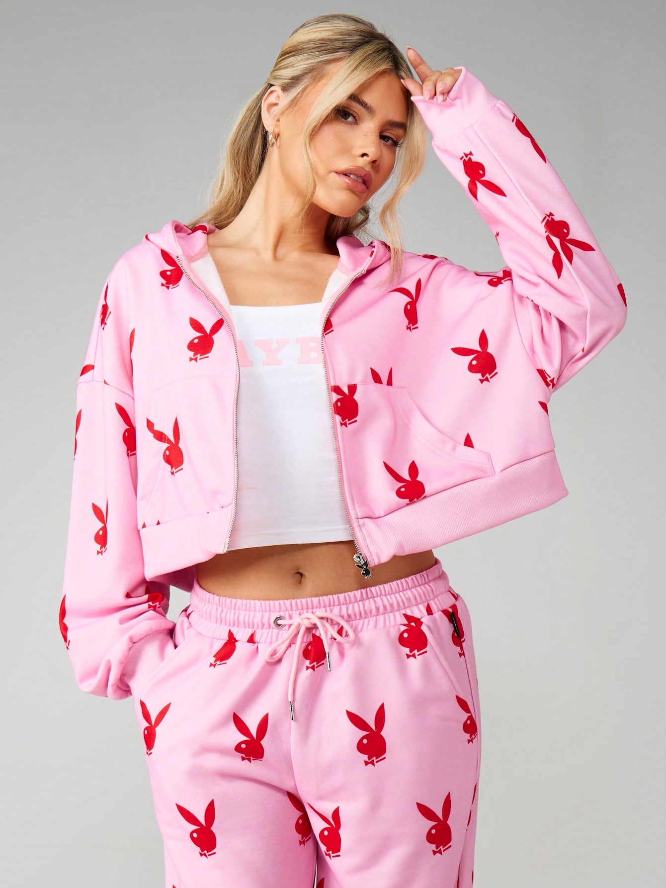 Missguided x Playboy Bunny Print Oversized Crop Hoodie With Drawstring ...