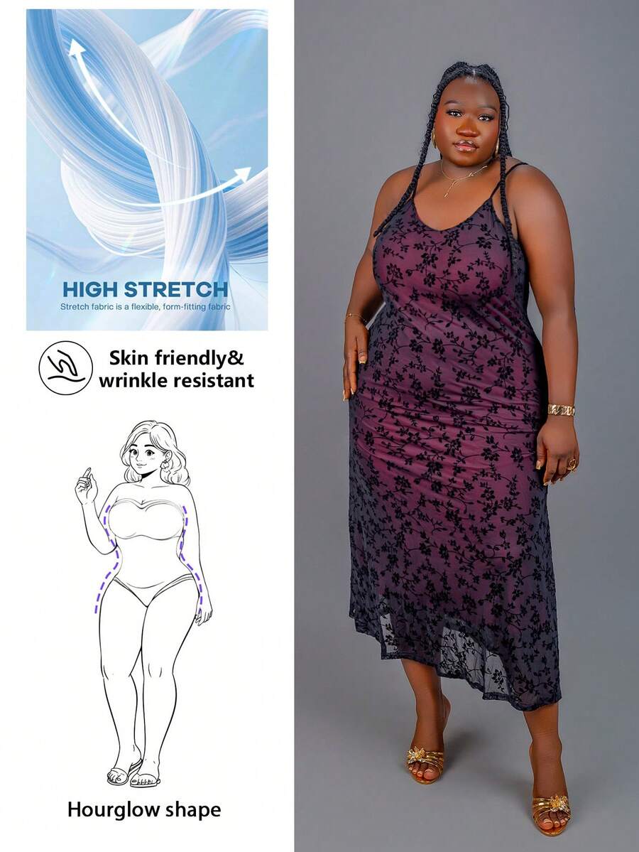 CurvyTilda Abito da donna taglia comoda con stampa floreale, coda di ...