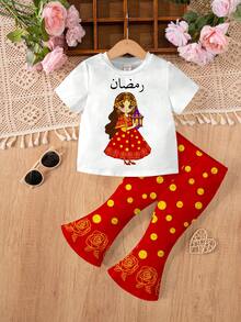 SHEIN 2 Peças Conjunto Casual Fofo de Menina Bebê com Estampa de Menina ...