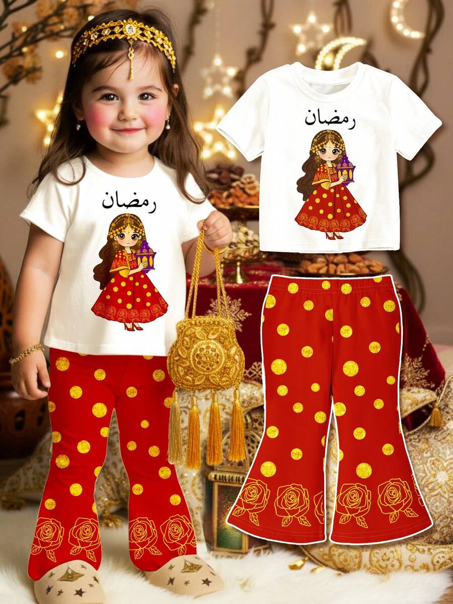 SHEIN 2 Peças Conjunto Casual Fofo de Menina Bebê com Estampa de Menina ...