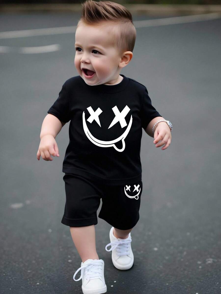 SHEIN Playful Pals Conjunto de Camiseta de Manga Curta com Gola Careca ...