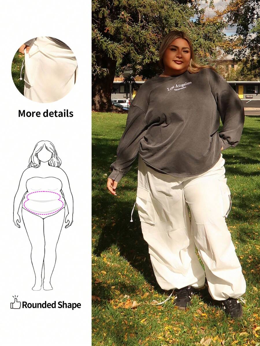 Enliva Calça cargo feminina plus size com bolso lateral e cordão na ...
