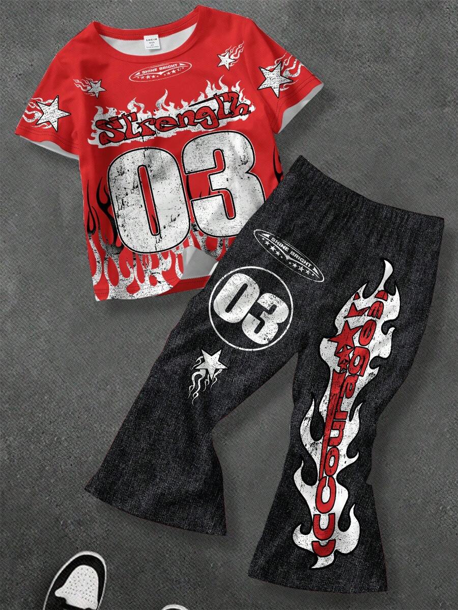 SHEIN Baby Boy Casual Simple Short Sleeve Flare Pants Knit 2 Pieces Set ...