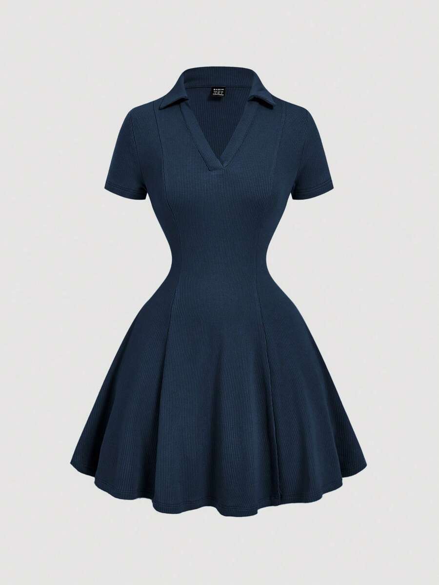 SHEIN MOD Vestido mini de punto con cuello de volantes en caqui vintage ...