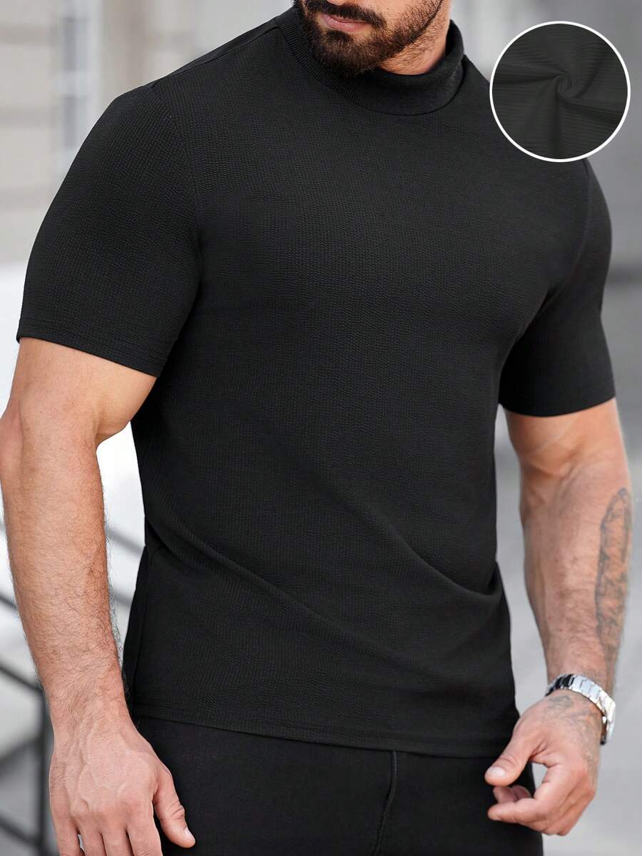 Manfinity Homme Camiseta Casual Masculina de Gola Alta Fina Canelada de ...