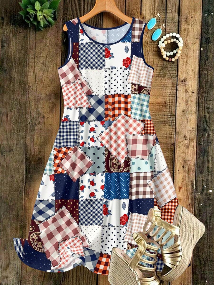 EMERY ROSE Vestido Regata Retrô Plus Size Feminino com Estampa Floral e ...