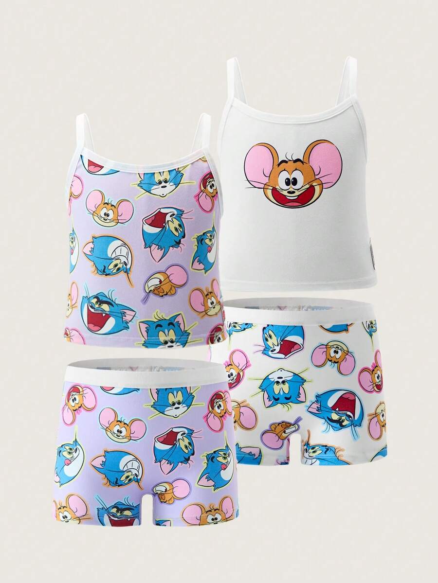 TOM & JERRY X SHEIN Conjunto de Regata e Shorts Macios e Fofos com ...