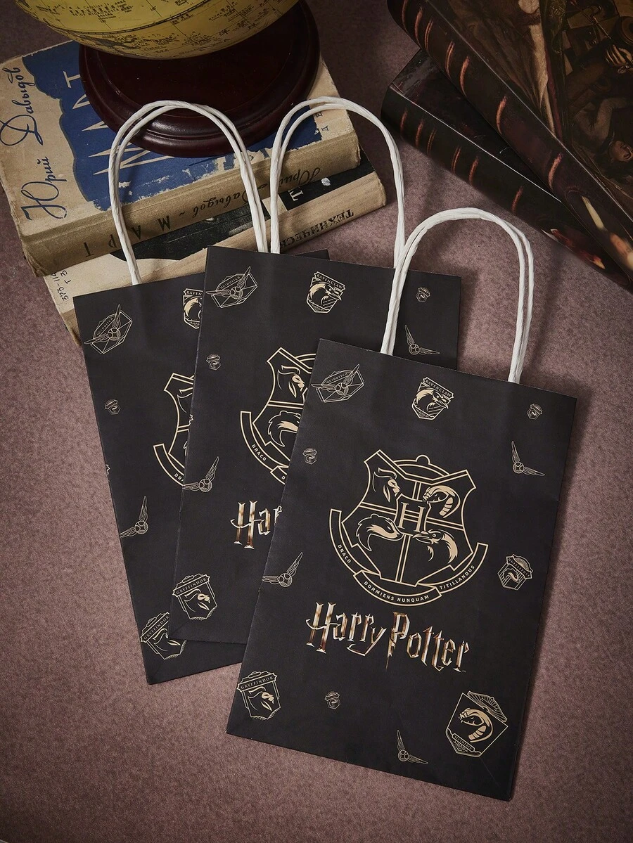 HARRY POTTER X SHEIN 3pcs Black & Gold Four House Design Gift Bags for ...
