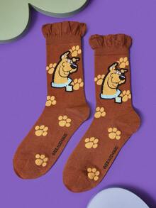 SCOOBY-DOO X SHEIN 1 Paar Damen Cartoon Welpen Muster braune Crew ...