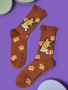 SCOOBY-DOO X SHEIN 1 Paar Damen Cartoon Welpen Muster braune Crew ...