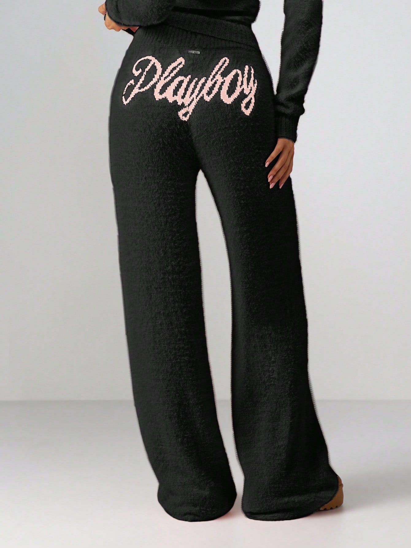 Missguided x Playboy Fluffy Knit Wide Leg Joggers With Drawstring ...