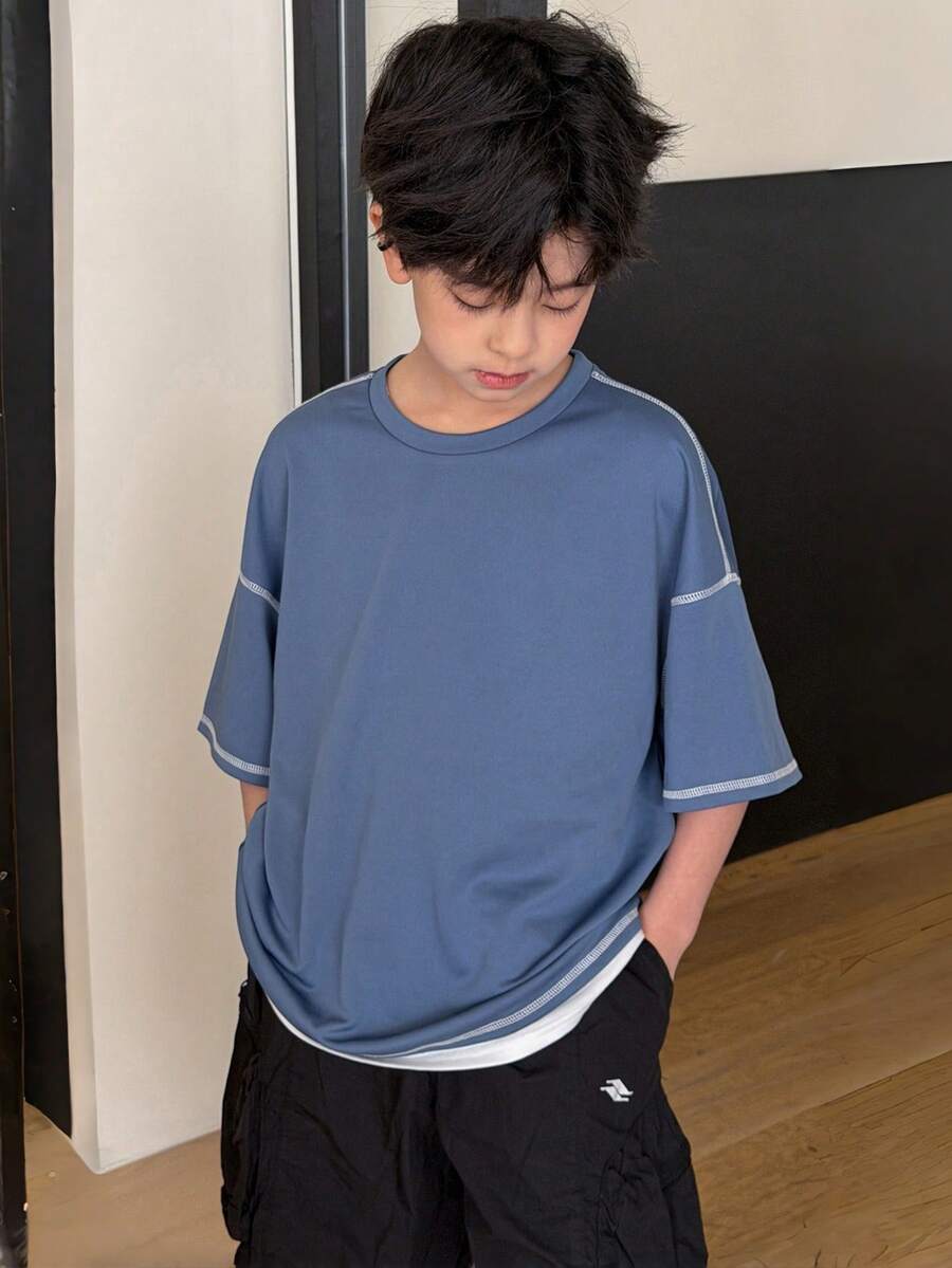 Tween Boys' Casual Washed Color Oversized Loose Fit Crew Neck Short ...