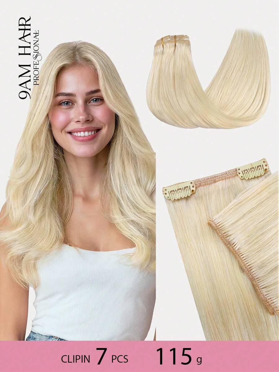 9AM Hair 7 Peças Extensão de Cabelo Humano 100% Reta com Presilha, 14 ...