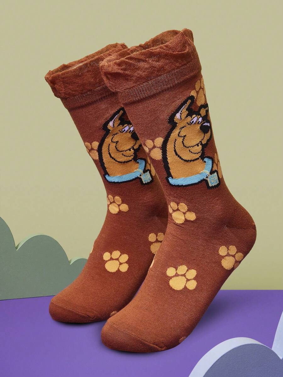 SCOOBY-DOO X SHEIN 1 Paar Damen Cartoon Welpen Muster braune Crew ...