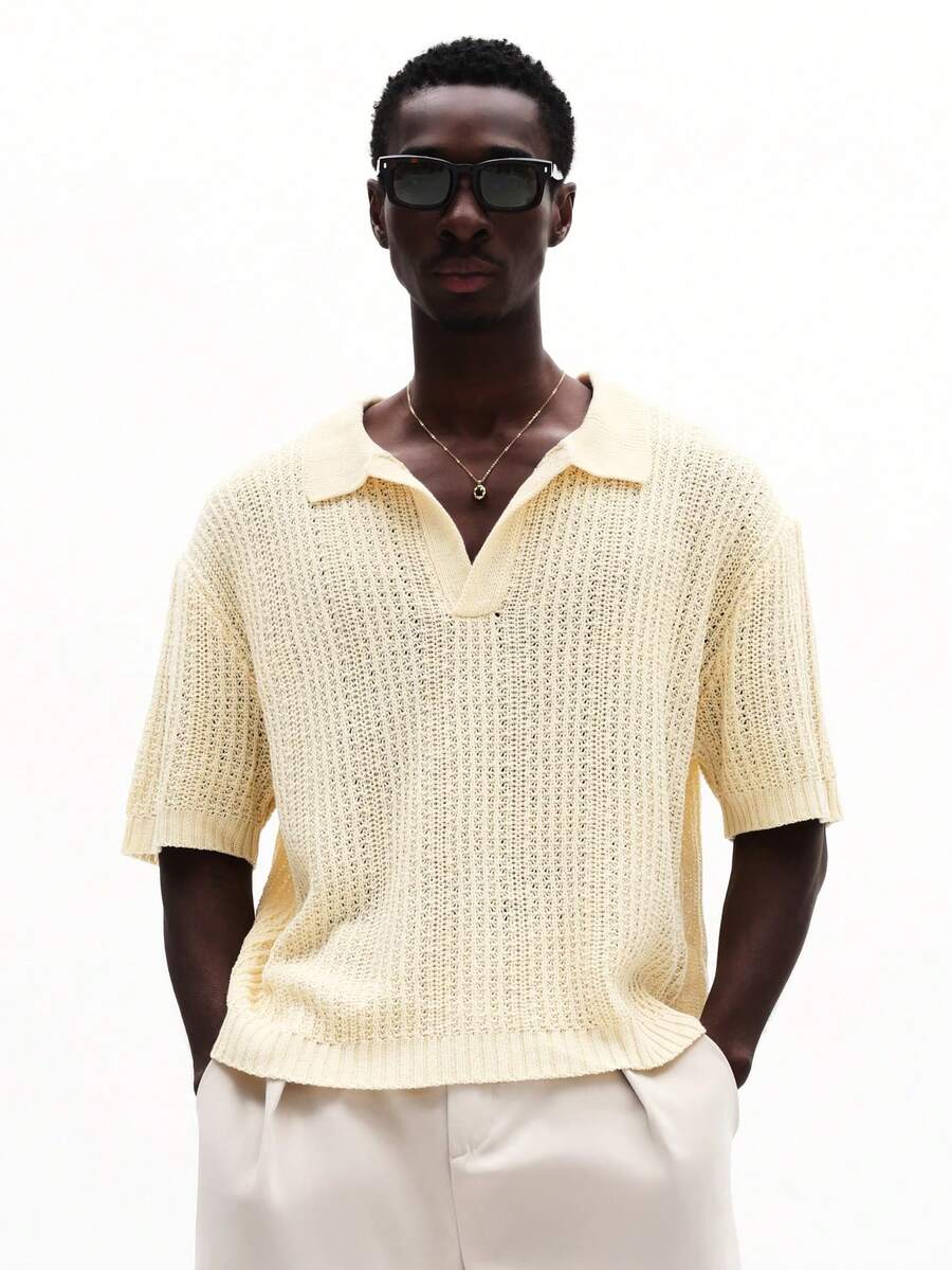 SUMWON Gestrickter Pullover mit kurzen Ärmeln, V-Ausschnitt und ...