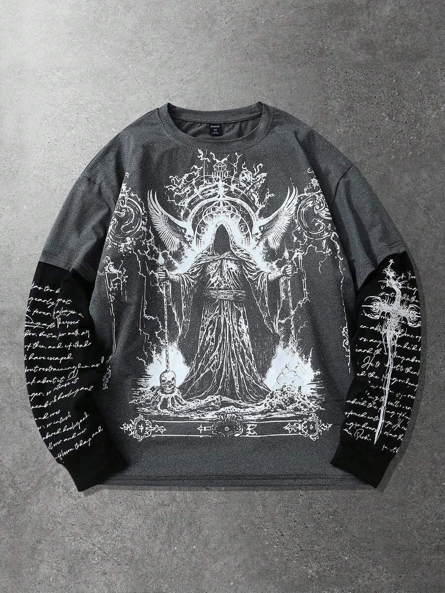 ROMWE MEN Camiseta Casual Masculina com Estampa Contrastante de ...