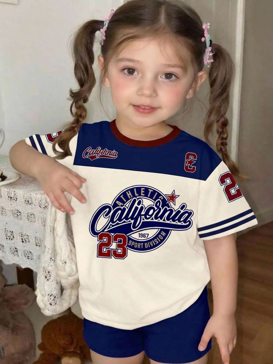 2pcs/Set Baby Girls Casual Retro Letter & Number California 23 Print ...
