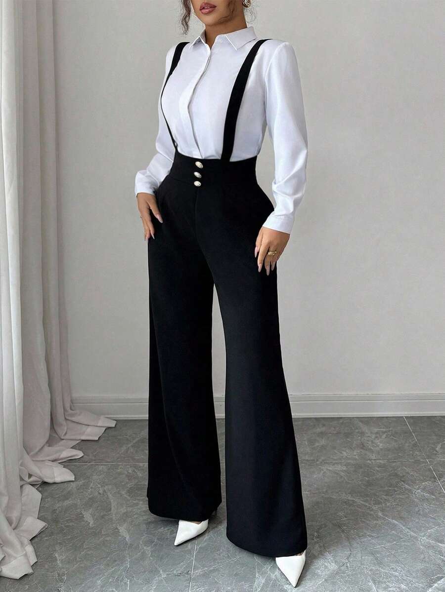 Elenzga Plus Size Women Elegant Casual Everyday Suspender Pants With ...
