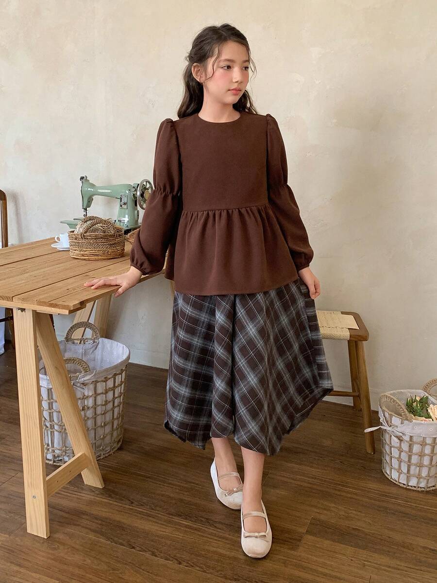 DAZY Blusa linda con cuello redondo, mangas farol y dobladillo con ...