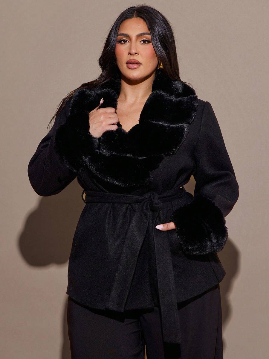 SHEIN BAE Chaqueta de piel sintética elegante y de moda para tallas ...