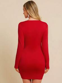 Amorya Women's Elegant Red Heart Hollow Out Pearl Trim Knit Dress,Long ...