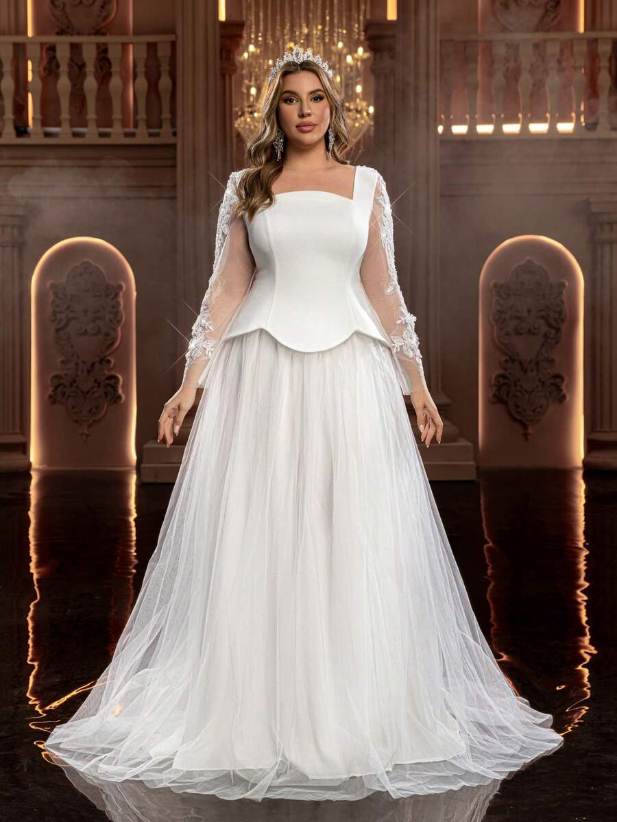Glamrae Vestido de Noiva Elegante, Luxuoso e Romântico Branco Plus Size ...