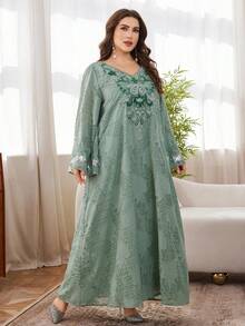SHEIN Najma Plus Size Women's Elegant Sequin Embroidered Turkish Maxi ...
