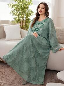 SHEIN Najma Plus Size Women's Elegant Sequin Embroidered Turkish Maxi ...