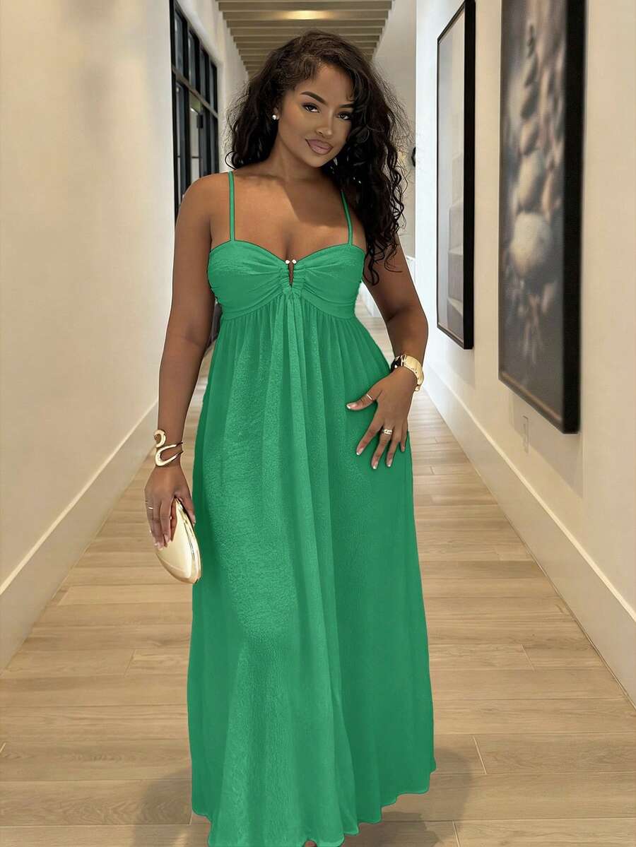 Alexandranx Women's Pleated Green Sleeveless Dress, Vacation Style ...