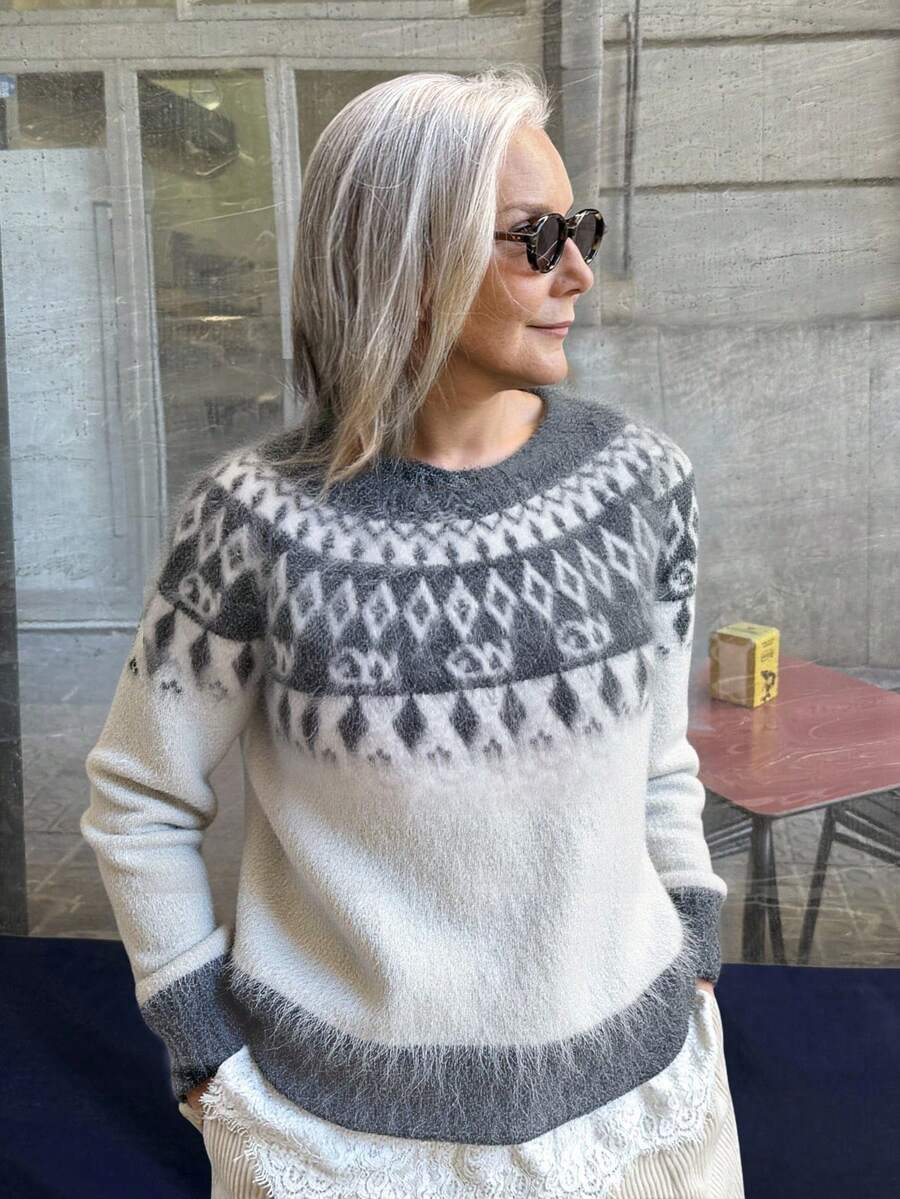 Strévra Suéter holgado y suelto con estampado Fair Isle para mujer ...