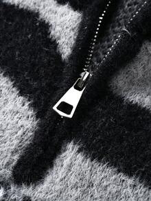 ROMWE MEN Jersey de media cremallera con estampado de letras y rayas ...