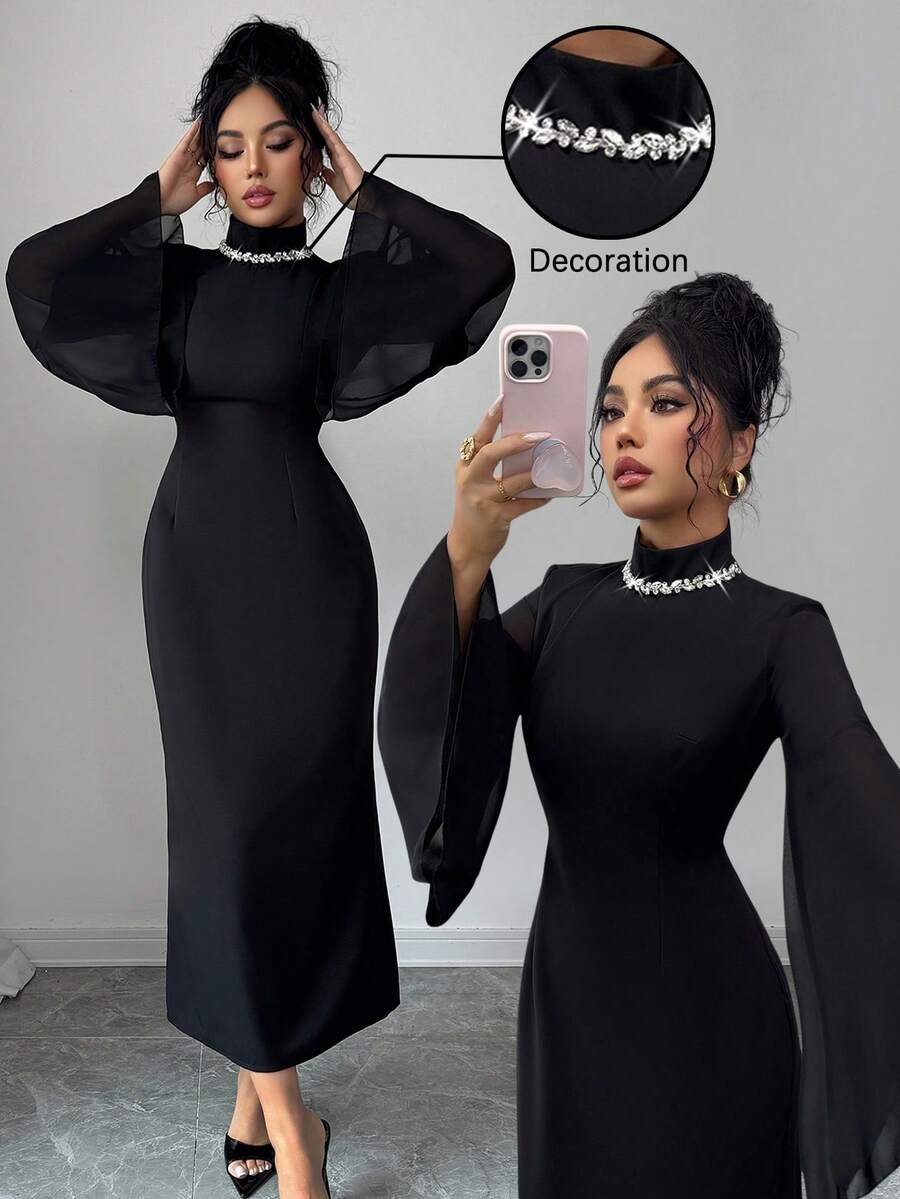 Rafferiza Abito lungo nero da donna, con design elegante francese ...