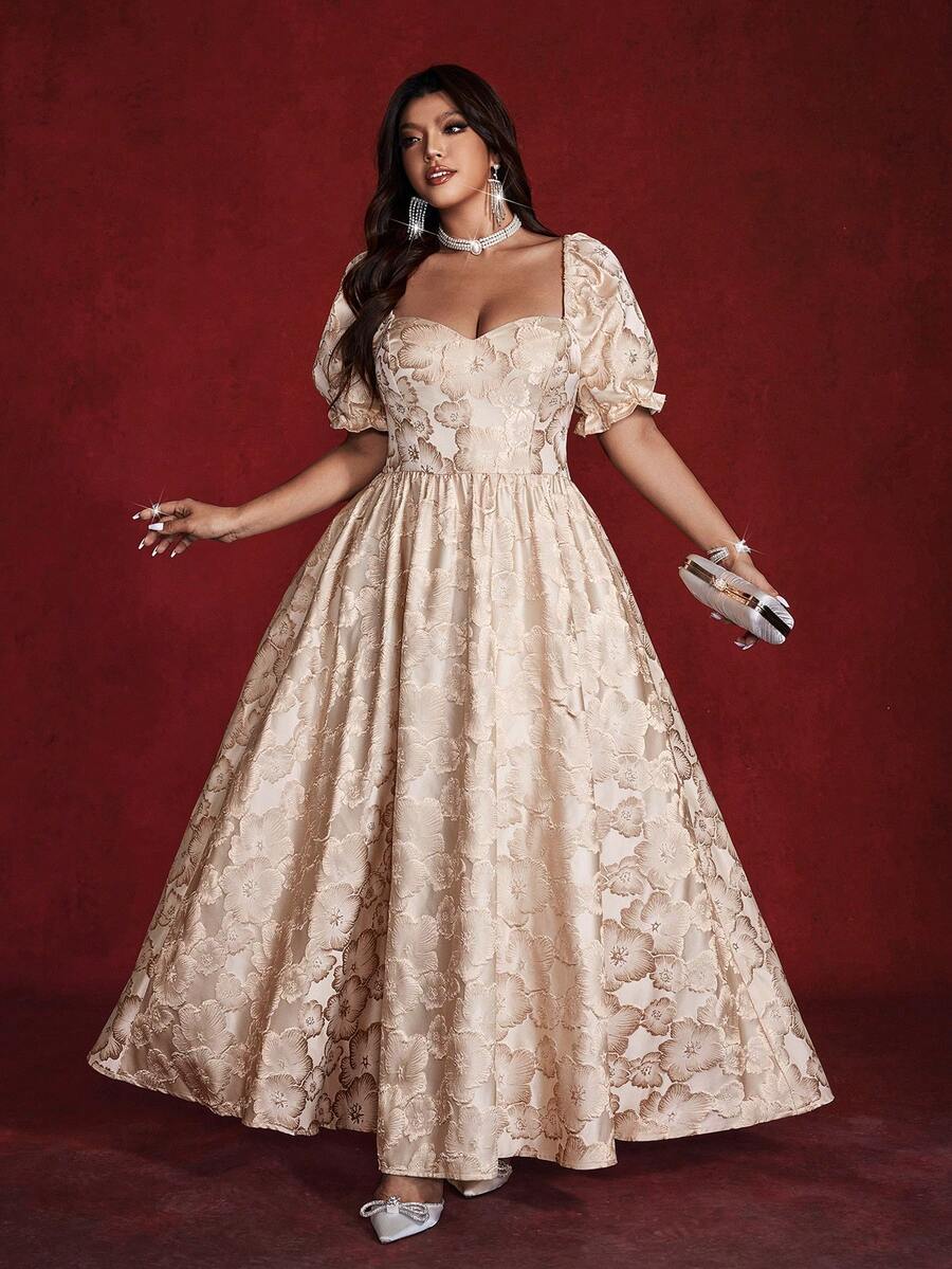 Viva Relle Valentine Plus Size Puff Sleeve Elegant Formal Dress ...