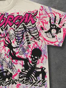 ROMWE MEN Camiseta Casual de Manga Curta com Gola Redonda, Estampa de ...