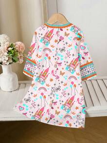 SHEIN Cute Cartoon Unicorn Palace Rainbow Print Flare Sleeve V-Neck ...