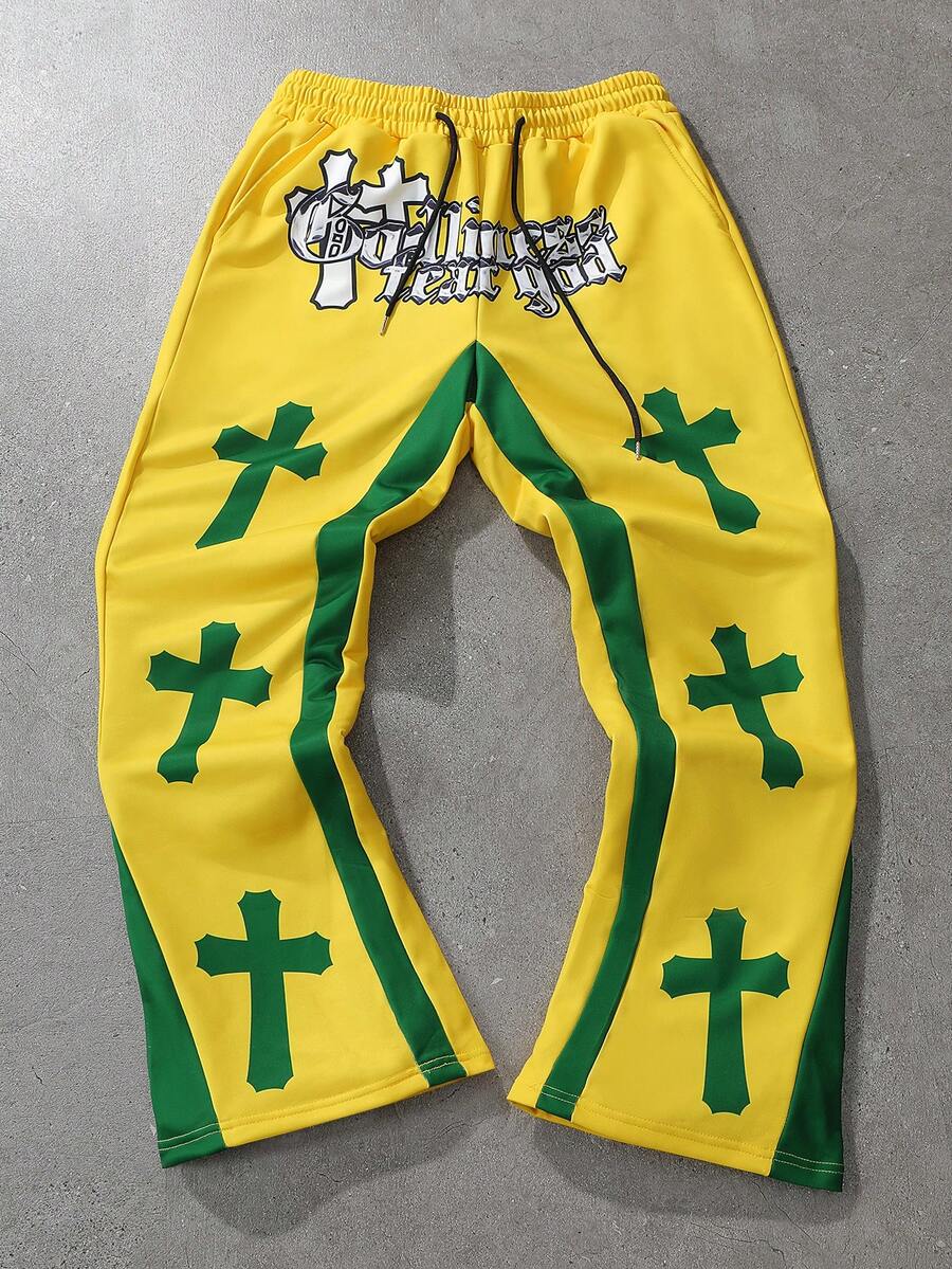 Manfinity EMRG Men's Letter & Cross Print Drawstring Waist Contrast ...