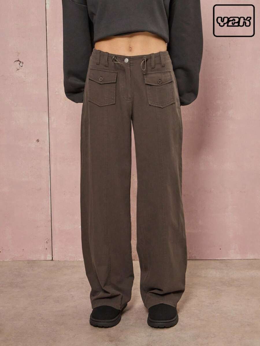 COUREZ Pantalones cargo holgados de tiro bajo / Ropa de invierno Y2K ...