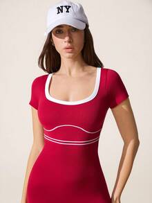 Core Rhythm 1 Stück nahtloser roter Trainingsanzug, Kontrast ...