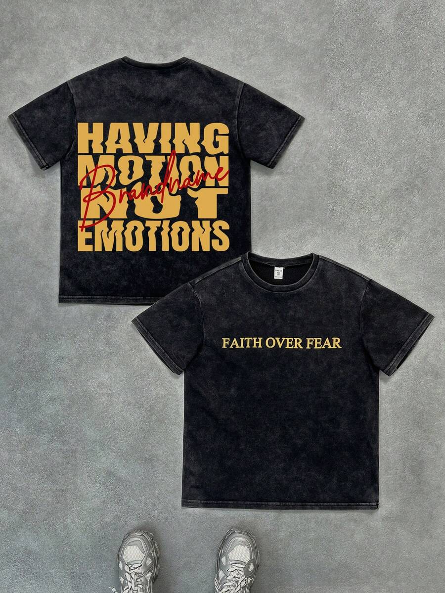 SHEIN Tween Boy Letter Print Washed Vintage Short Sleeve T-Shirt ...