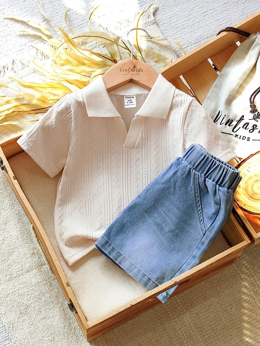 SHEIN Vintaside Kids Baby Boy Casual Collared Short Sleeve Top Paired ...
