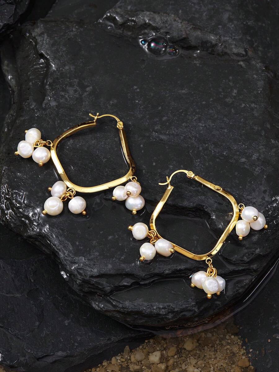 Opalesca 18K Gold Plated Geometric Quadrilateral Natural Pearl & Seed ...