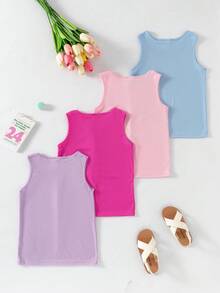 Genkimix Kids Girls Casual Solid Color Ribbed Camisole Multipack ...