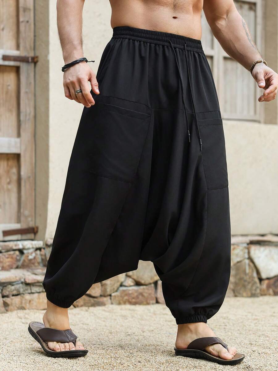 Manfinity RSRT Calça Harém Casual Versátil de Uso Diário com Cordão na ...