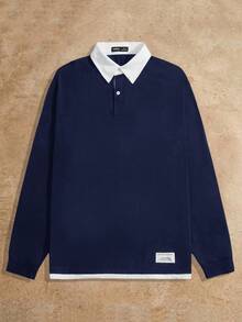 HIMLAND Men Letter Patched Detail 2 In 1 Polo Shirt, Fall, Couple ...