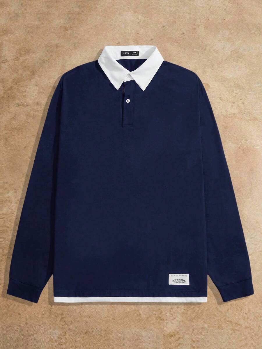 HIMLAND Men Letter Patched Detail 2 In 1 Polo Shirt, Fall, Couple ...