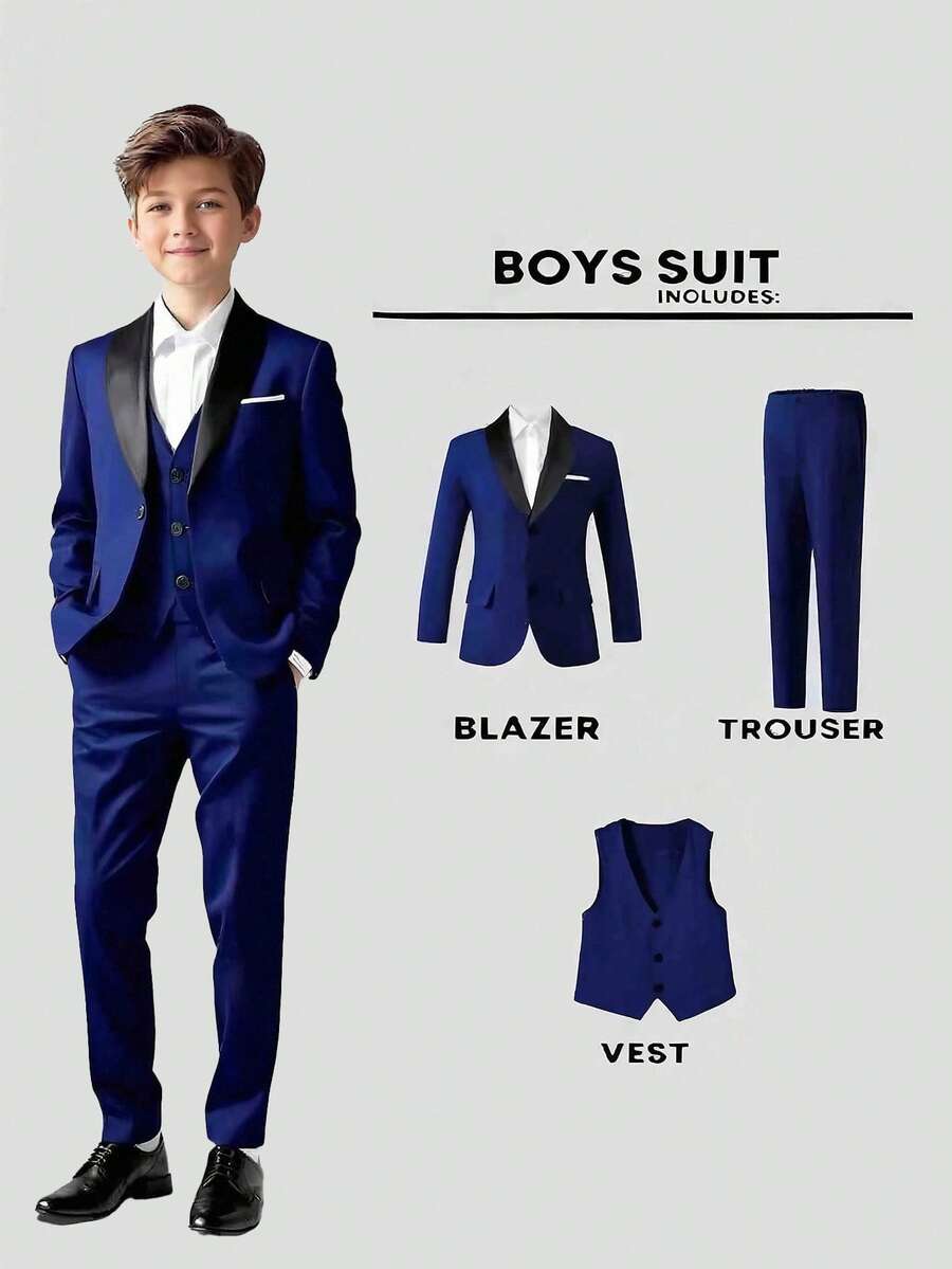 SHEIN 3pcs Tween Boy Gentleman's Outfit - Casual Blazer + Vest ...
