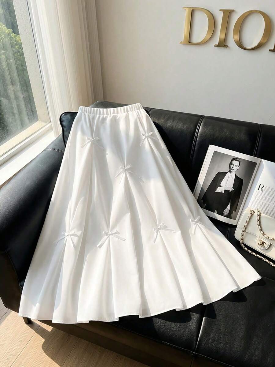 SHEIN Tween Girl Solid Color Elastic Waist Bow Decor Fashionable Skirt ...