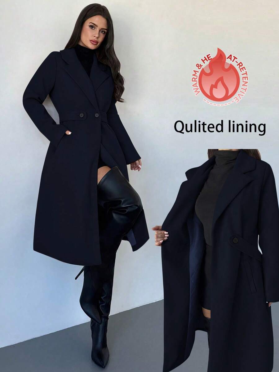 Firerie Women's Navy Blue Flat Collar Fashionable Versatile Long Sleeve ...