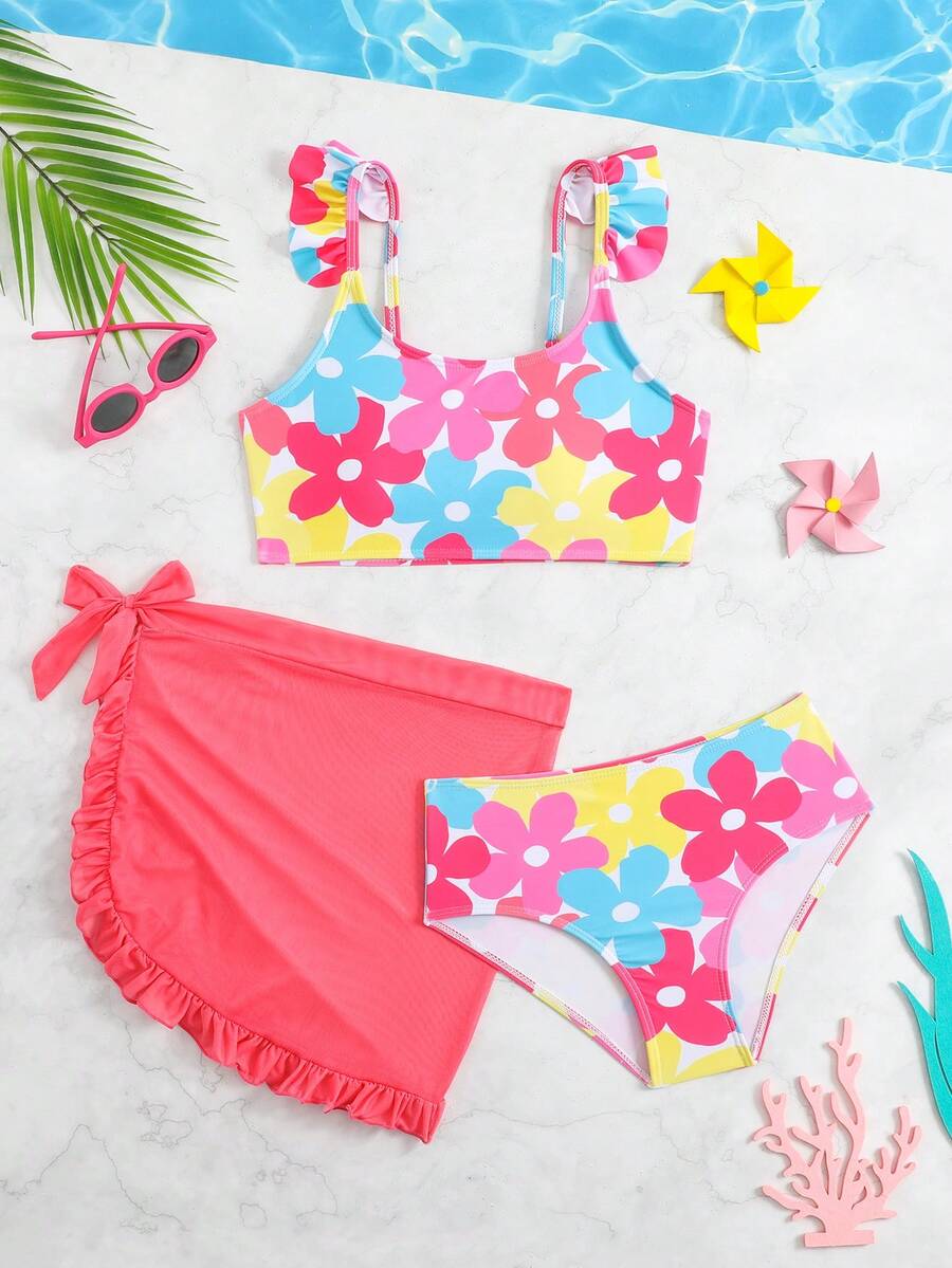 SHEIN Tween Girls Bikini Sets Girls' (Large) Swimsuit Set Pink, Blue ...